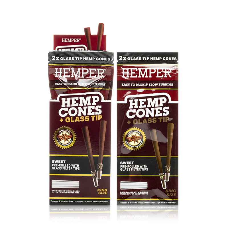 HEMPER - 2PK KING SIZE CONES WITH GLASS TIPS - HEMP PAPER - SWEET ...