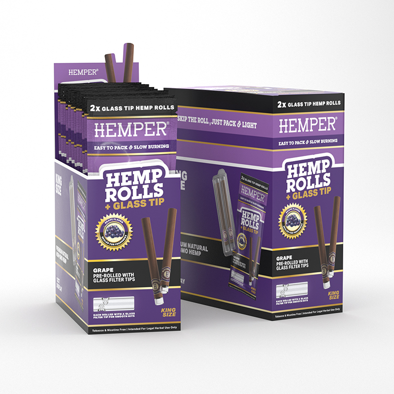 HEMPER - 2PK KING SIZE ROLLS WITH GLASS TIPS - HEMP PAPER - GRAPE ...