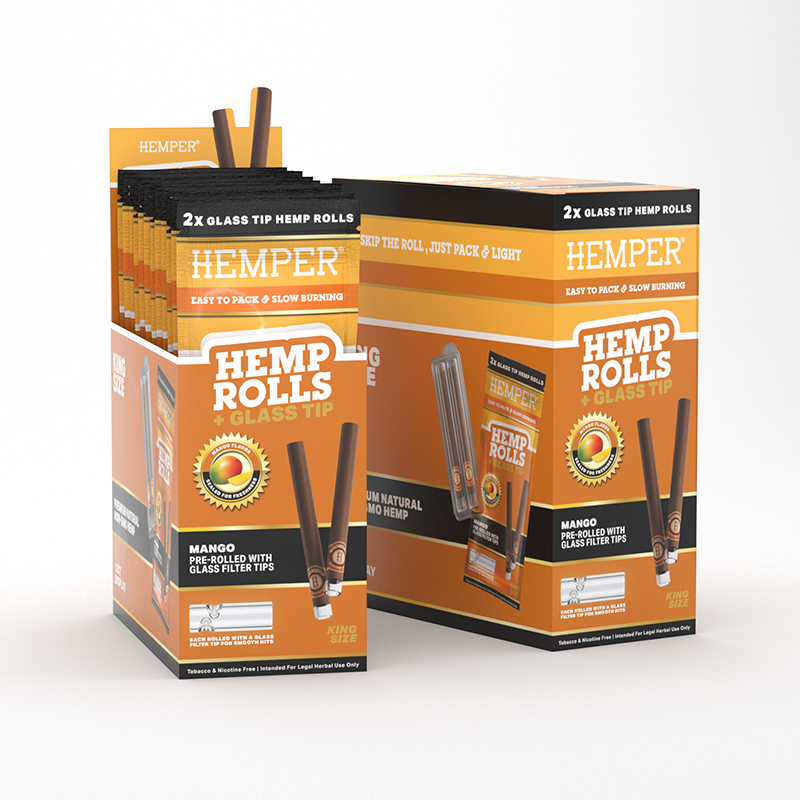 HEMPER - 2PK KING SIZE ROLLS WITH GLASS TIPS - HEMP PAPER - MANGO ...